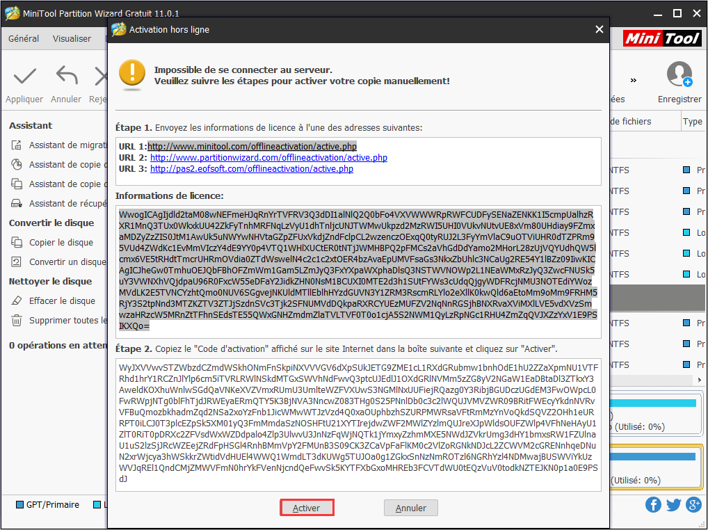 Activation hors ligne | MiniTool Partition Wizard