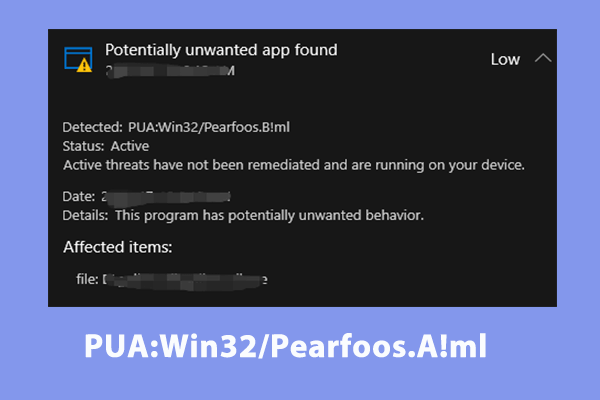 Definition & Removal - PUA:Win32/Pearfoos.A!ml Windows 10/11