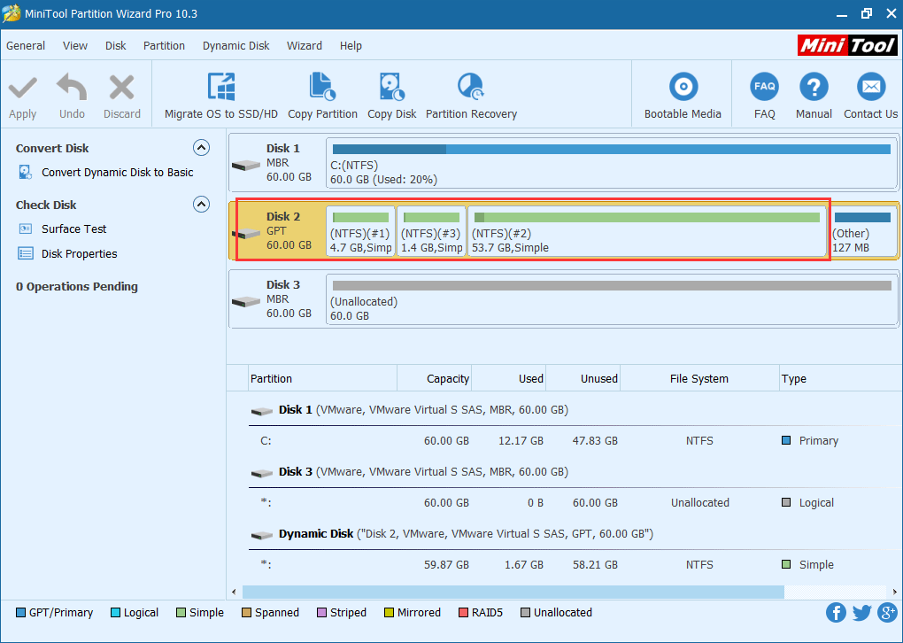 MiniTool Partition Wizard ne peut convertir le disque dynamique spécifié en disque de base ...