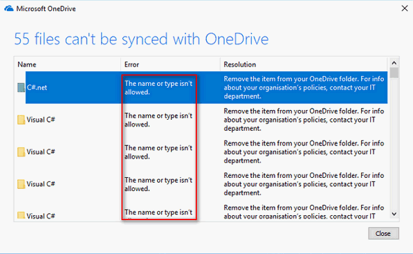 OneDrive Sync Issues: The Name Or Type Isn’t Allowed